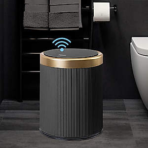 URALFA Automatic Motion Sensor Bathroom Trash Can with Lid, 10.5 Liter / 2.8 Gallon Touchless Trash Bin, Smart Dog Proof Garbage Can, Small Waste Basket for Toilet, Office, Bedroom (Dark Grey)
