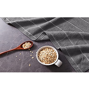 HYER KITCHEN Microfiber Kitchen Towels - Super Absorbent, Soft and Thick Dish Towels, 8 Pack (Stripe Designed Grey Colors), 26 x 18 Inch