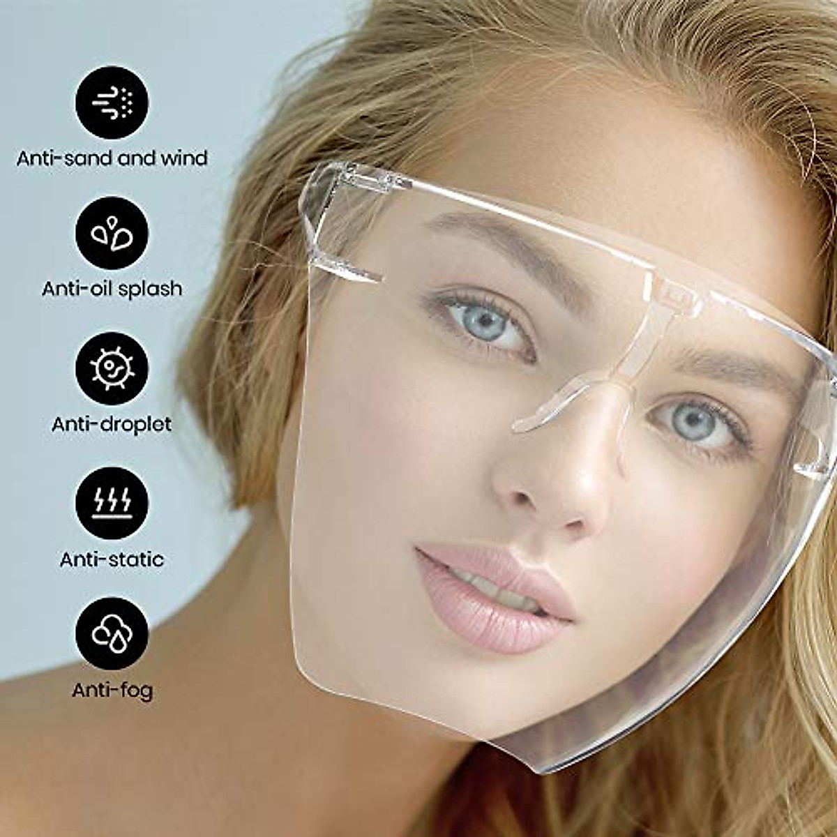 Wattne 【Two Pack】 Safety Face Shield, Clear Full Face Shields with Frame Detachable Protective Reusable Goggle Shield Anti-spitting Fog & Scratch Resistant Suitable for Indoor and Outdoor Activities