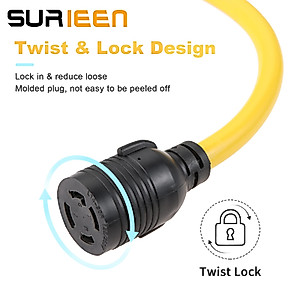SURIEEN NEMA TT-30P to L14-30R Adapter Cord, 30 Amp 3 Prong to 4 Prong Generator Plug Adapter, Generator Transfer Switch Adapter Cord, RV Generator Plug to Inlet Box, STW 10 AWG, 1.5FT