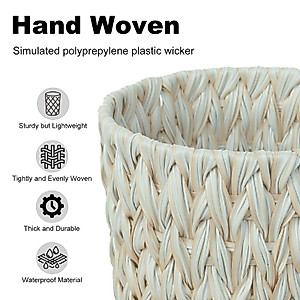 Coeusy Wicker Trash Can,Bathroom Trash Can,Wicker Waste Basket for Bathroom,Decorative Boho Trash Can,Small Waste Basket for Bedroom,Office,Cream White 2 Gallon