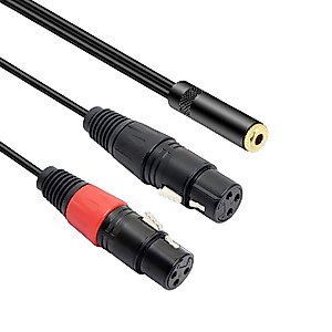 MEIRIYFA Dual XLR to 1/8 Female Adapter,Balanced Mini-Jack(3.5mm) Female to Microphone Cable, 3.5mm Stereo TRS to Dual XLR Female Transforming Cord Converter(1 feet /30cm) (Dual XLR Female)