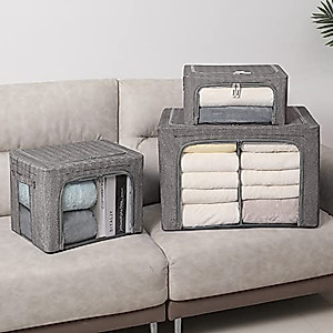 2Pack Stackable Storage Bins Oxford Frame Storage Box with Clear Window, Label Holder, Durable Carry Handles (36L,Grey)