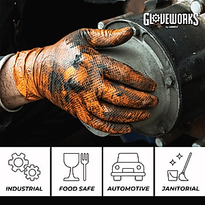 GLOVEWORKS HD Orange Nitrile Industrial Disposable Gloves, 8 Mil, Latex-Free, Raised Diamond Texture, Large, Box of 100
