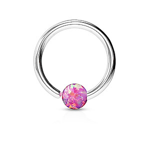Dynamique 14g 316L Surgical Steel Opal Ball Fixed on End Hoop Ring (Opal Pink)