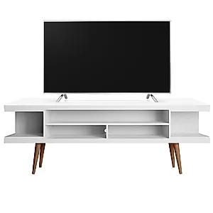 Manhattan Comfort Utopia 70.47" Freestanding Entertainment Center for Living Room, Mid Century Modern TV Stand with Shelves, Storage and Media Holes, Fits 65" Screens, 70.47 Inches, White