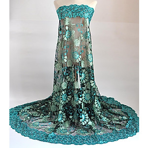 SanVera17 African Lace Net Fabrics Nigerian French Fabric Rope Embroidered and Manual Beading Guipure Cord Lace for Party Wedding 5 Yards (Green)