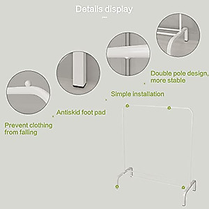 JIUYOTREE Metal Clothing Rack, 43.3 Inches Clothes Garment Coat Rack with Bottom Shelf for Hanging Skirts, Shirts, Sweaters, White