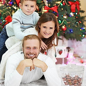 EB (4) Christmas Themed Stackable Plastic Containers with Lids 12.5 oz for Cookies Snack Candies Treats Food Storage Holiday Jars Home Kitchen Cabinet Organizer Gift Set Supplies (Design may Vary)