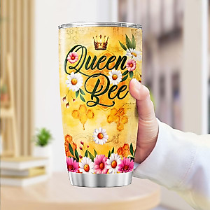 HUBUPU Queen Bee Floral, Tumbler 20 Oz With Lid And Straw, Bee Gifts, Flower