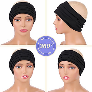 XTREND 6 Packs Wide Boho Headbands for Women Stretch Fashion Headband Extra Large Turban Headband for Yoga, Working Out, Travel or Running Black Hairband Girls Accessories (Black)