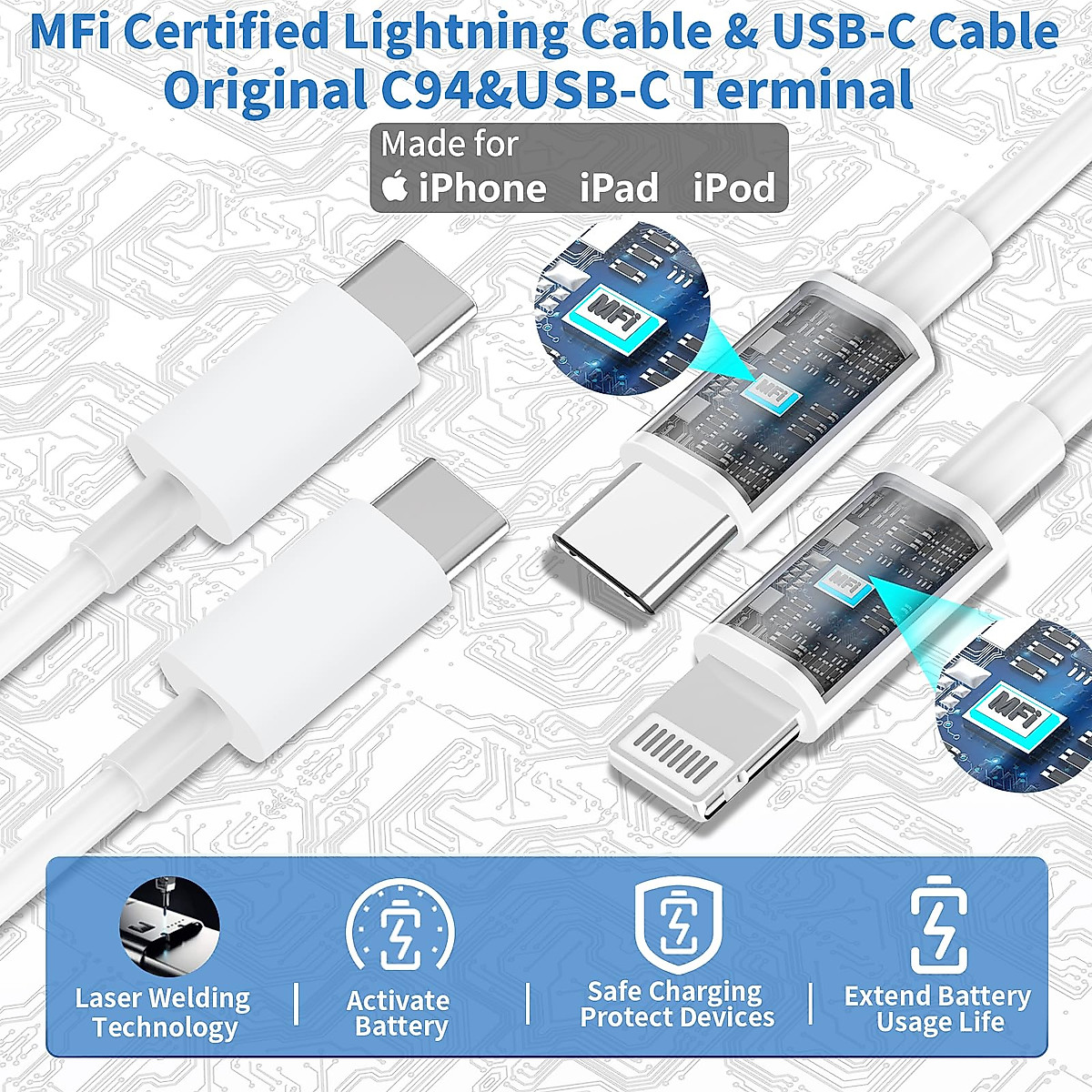 [Apple MFi Certified] iPhone 15 Car Charger Fast Charging, Rombica 72W Dual Type-C Power Cigarette Lighter Charger+USB-C Cable&Lightning Cable for iPhone 15 Plus/15 Pro/15 Pro Max/14/13/12/11/XS/iPad