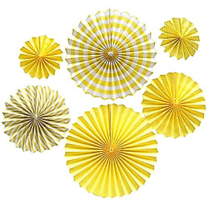 Jarcgoer Paper Fan Flowers，6pcs/Set Paper Fans Set Hanging Pinwheels Fan DIY Paper Craft for Wedding Birthday Christmas Party Decoration Hanging Paper Fan Flower Decoration (Yellow)