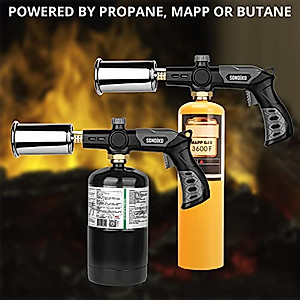Sondiko Powerful Grill & Cooking Torch L8010, Sous Vide, Propane Kitchen torch, Campfire Starter,  Adjustable Flame Thrower Fire Gun for Steak, BBQ and Baking
