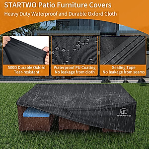 STARTWO Patio Furniture Covers Waterproof, Anti-UV Tear-Resistant Heavy Duty 7-12 Seats Outdoor Furniture Cover for Sectional Sofa, Patio Table Cover, 128" Lx83 Wx28 H, Black