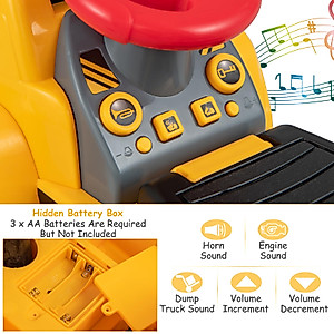 Costzon Ride on Excavator, Ride on Construction Vehicles w/Helmet, 3 Toy Stones, Realistic Sound, Adjustable Bucket & Under Seat Storage, Bulldozer Ride on Toy Gift for Kids Boys & Girls