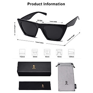 SOJOS Oversized Square Cateye Polarized Sunglasses for Women Men Big Trendy Sunnies SJ2115, Black/Grey