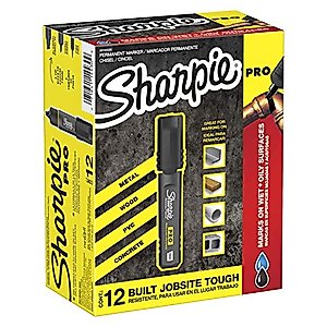 Sharpie Pro Permanent Marker, Medium, Chisel Tip, Black, 12 Count (2018326)