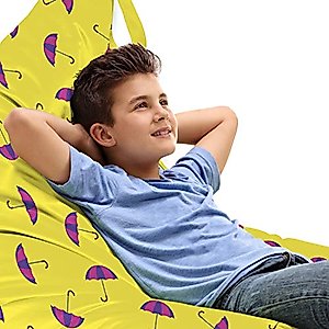 Ambesonne Umbrella Lounger Chair Bag, Print of Colored Rain Accessory Patterns Along Retro Design Seasonal Art, High Capacity Storage with Handle Container, Lounger Size, Yellow and Violet