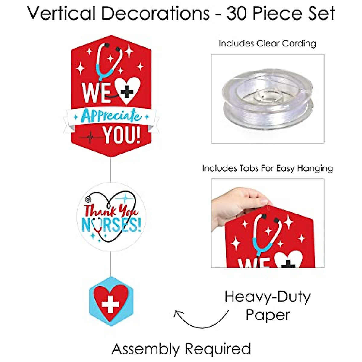 Big Dot of Happiness Thank You Nurses - Nurse Appreciation Week DIY Dangler Backdrop - Hanging Vertical Decorations - 30 Pieces