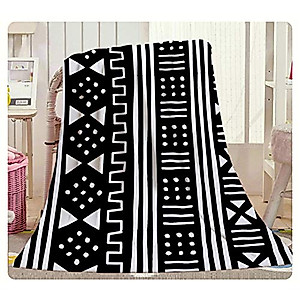 Swono African Mudcloth Throw Blanket,Afrocentric White Black African Mudcloth Mudprint Thorw Blanket Soft Warm Decorative Blanket for Bed Couch Sofa Office Blanket 30"X40"