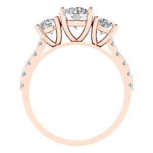 2.02 Ct Round Cut Clear Simulated Diamond 14K Rose Gold Solitaire with Accents 3 Stone Engagement Anniversary Ring Size 7