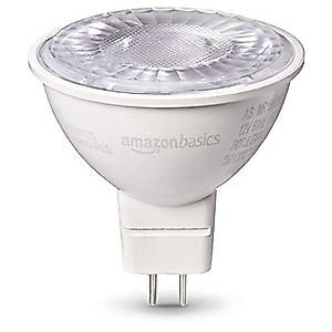 Amazon Basics MR16 LED Light Bulb, 50 Watt Equivalent, Energy Efficient 7W, GU 5.3 Base, Warm White 3000K, Dimmable, 10,000 Hour Lifetime, 12V Low Voltage, 6-Pack
