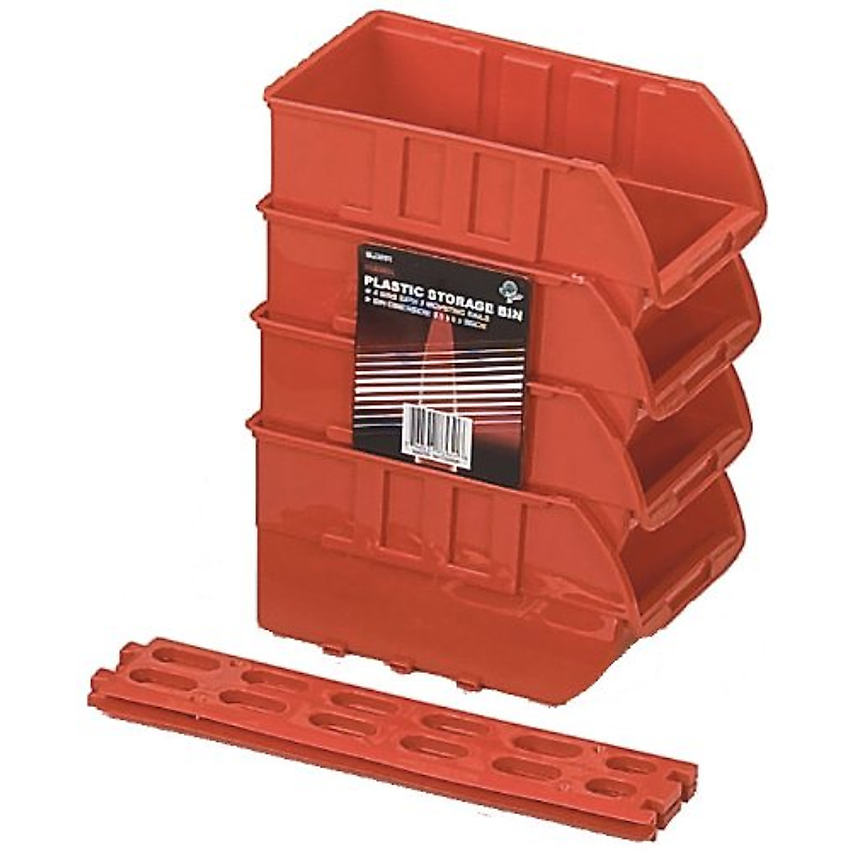 BIN BUDDY 4 Piece Stackable Storage Bins | Size Per 9.5" (24.1 cm) x 6" (15.2 cm) x 5" (12.7 cm) | Multipurpose Organizational Tool | Durable Red Plastic