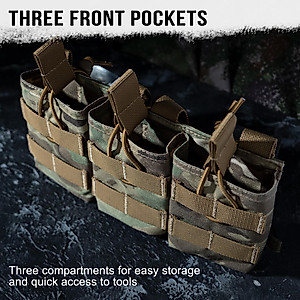 OneTigris Tactical Molle Mag Pouch,Open Top Triple Magazine Pouch for 5.56mm M4 M16 AK AR Glock M1911 9mm with Quick Release Kydex Insert and MOLLE Compatible（Camouflage）
