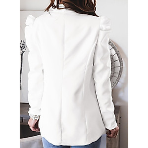 KIRUNDO Women's 2025 Spring Fall Casual Blazers Puff Sleeve Lapel Open Front Work Suit Office Blazer Jackets with Pockets (White, XX-Large)