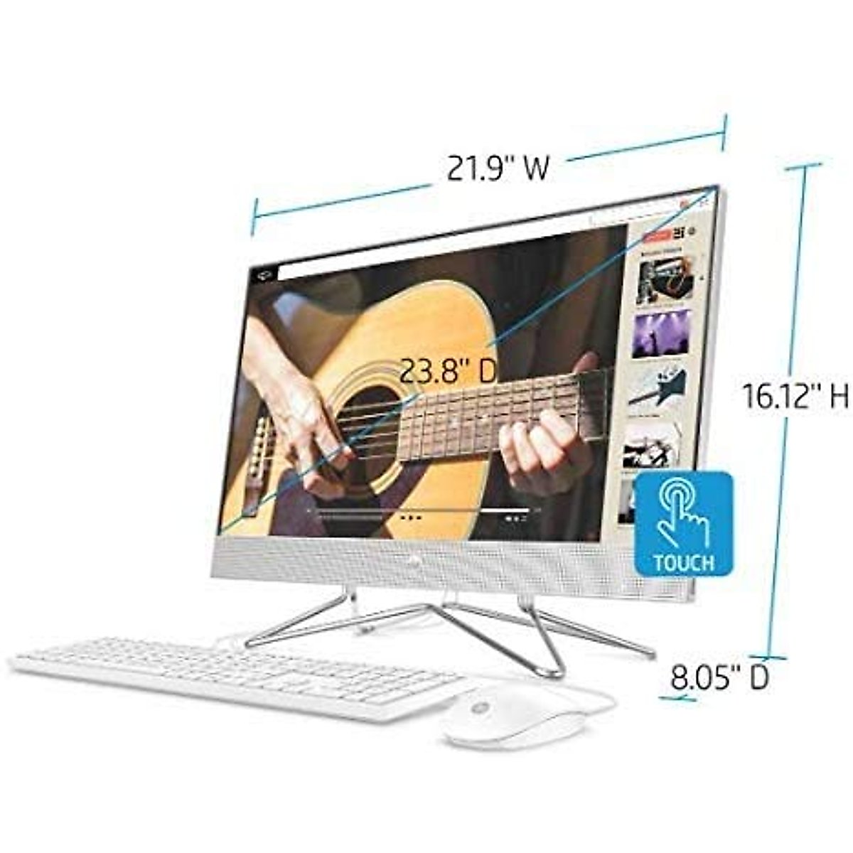HP 23.8" Touchscreen IPS FHD WLED backlit All-in-One Desktop, AMD Ryzen 3 3250U, 8GB DDR4, 1TB 7200RPM HDD + 256GB PCIe NVMe SSD, Optical Drives, WiFi, Bluetooth, Camera, Media Card Reader, Windows 10