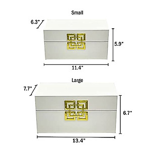 Galt International Storage Boxes - Large & Small Decorative Storage Box w/ Hinged Lid - Classic Design Wood Decor Boxes with Geometric Opening Clasp - Home & Office Storage - Set of 2 (White + Gold)