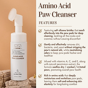 YUKIMI Premium Amino Acid Paw Cleanser with Silicone Bristle Brush for Dogs & Cats | Dermatologist Certified Hypoallergenic | Hydrating, Soothing, Deodorizing, Moisturizing | pH Balanced - 5.0 Fl Oz