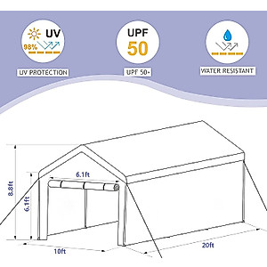 LVUYOYO Carport, 10x20 ft Heavy Duty Carport Car Canopy, Portable Garage Party Tent, Garage Shelter Boat Party Tent Shed with Removable Sidewalls and Zipper Doors for Car, Truck, SUV, Party