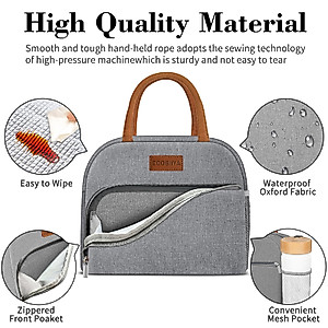 Coobiiya Lunch box for Women/Men/Adult, Lunch Box Lunch Bag Women, Small Leakproof Cute Lunch Tote Large Capacity Reusable Insulated Cooler Lunch Container for Work/Office/Picnic/Beach-Grey