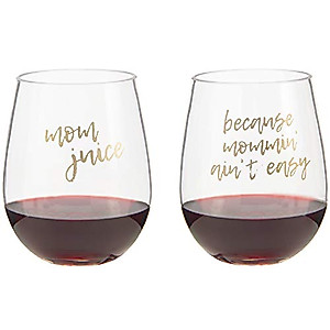 Mom Wine Glass - Mother's Day - Mom Juice, Because Mommin Ain’t Easy - Unbreakable Plastic Wine Glass - Mother’s Day Gifts - Gift for Mom to be - Cute Funny Wine Glass - New Mom Gift