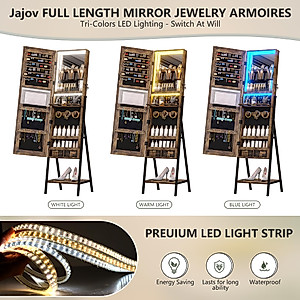jajov 47.2" LED Jewelry Cabinet Armoire, Standing Full-Length Mirror With Jewelry Storage, Jewelry Organizer Armoire, Lockable Jewelry Mirror Cabinet (Rustic Brown)
