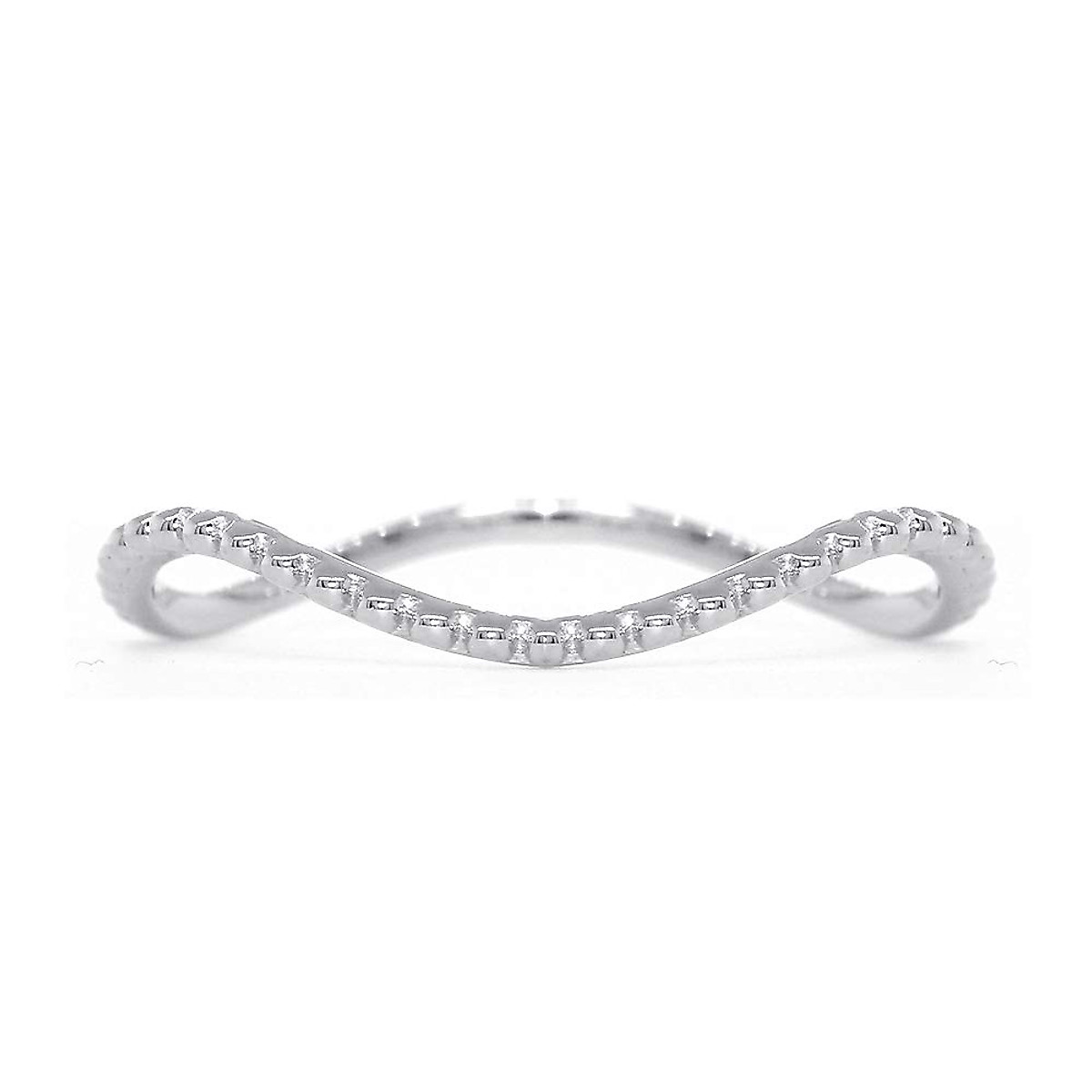 Stackable Curvy Beads Band, 1mm Wide in 18k White Gold Size 6