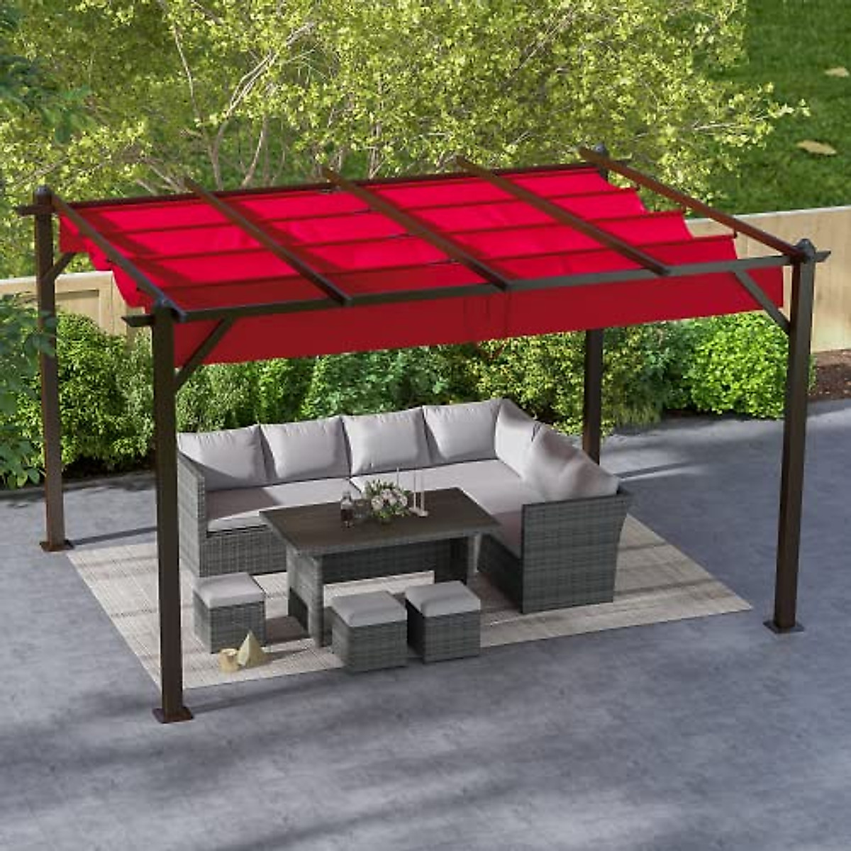 HOMREST 13' X 10' Retractable Pergola, Patio Gazebo Grape Trellis with Removable Sun Shade Canopy, Pergola Grill Canopy with Full Steel Frame for Garden Porch Backyard