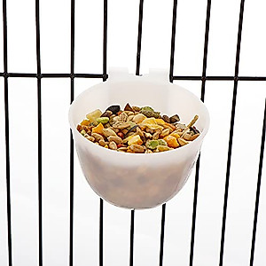 6 Pcs Mini Bird Food Bowl Feeder, Parrot Convenient Hanging Container, Plastic Pigeon Bird Cage Dish (White)