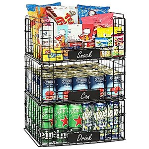 JKsmart 3 Pack XXL Stackable Wire Baskets with Handles for Pantry Storage and Organization, Fruit and Vegetable Basket with Name Plates, Metal Storage Bins for Snack Can Fruit Veggies