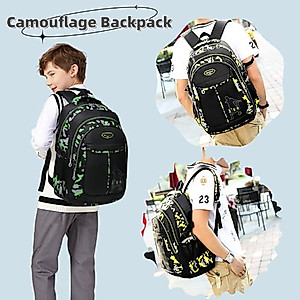 3Pcs Camo Boys Backpack for Kids with Insulated Lunch-Box, Camouflage Backpack Lunchbox Combo for Boys