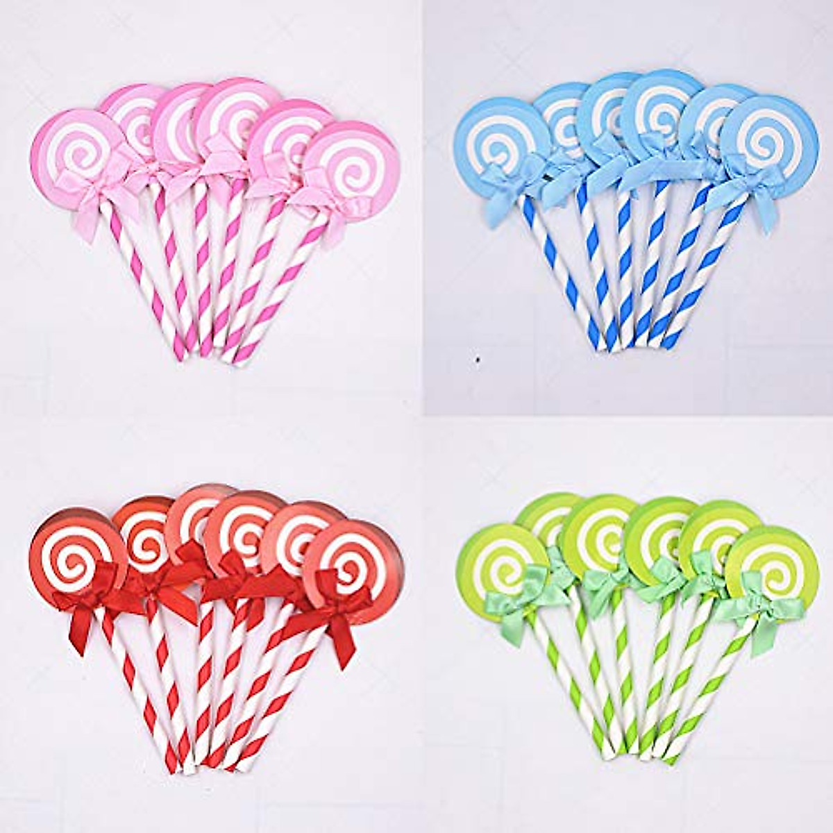 Amosfun Lollipop Cupcake Picks Paper Birthday Cake Toppers Lovely Lollipop Bow Cake Decorations Dessert Table Decorative Supplies Creative Lollipop Cake Insert Red for Party Cake Decortion