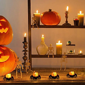 ZIEEZCYY 12Pcs Halloween Spider Tea Lights Decoration, 8pcs Orange and 4pcs Green Spider LED Lights Mixed Pack, for Halloween Party Decorations, Halloween Table Home Park Spooky Decor