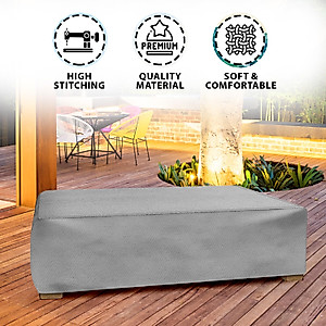 Large Slim Outdoor Ottoman or Coffee Table Cover - Outdoor Square Table Covers - Patio Ottoman Washable - Heavy Duty Furniture 50x26x20 Grey