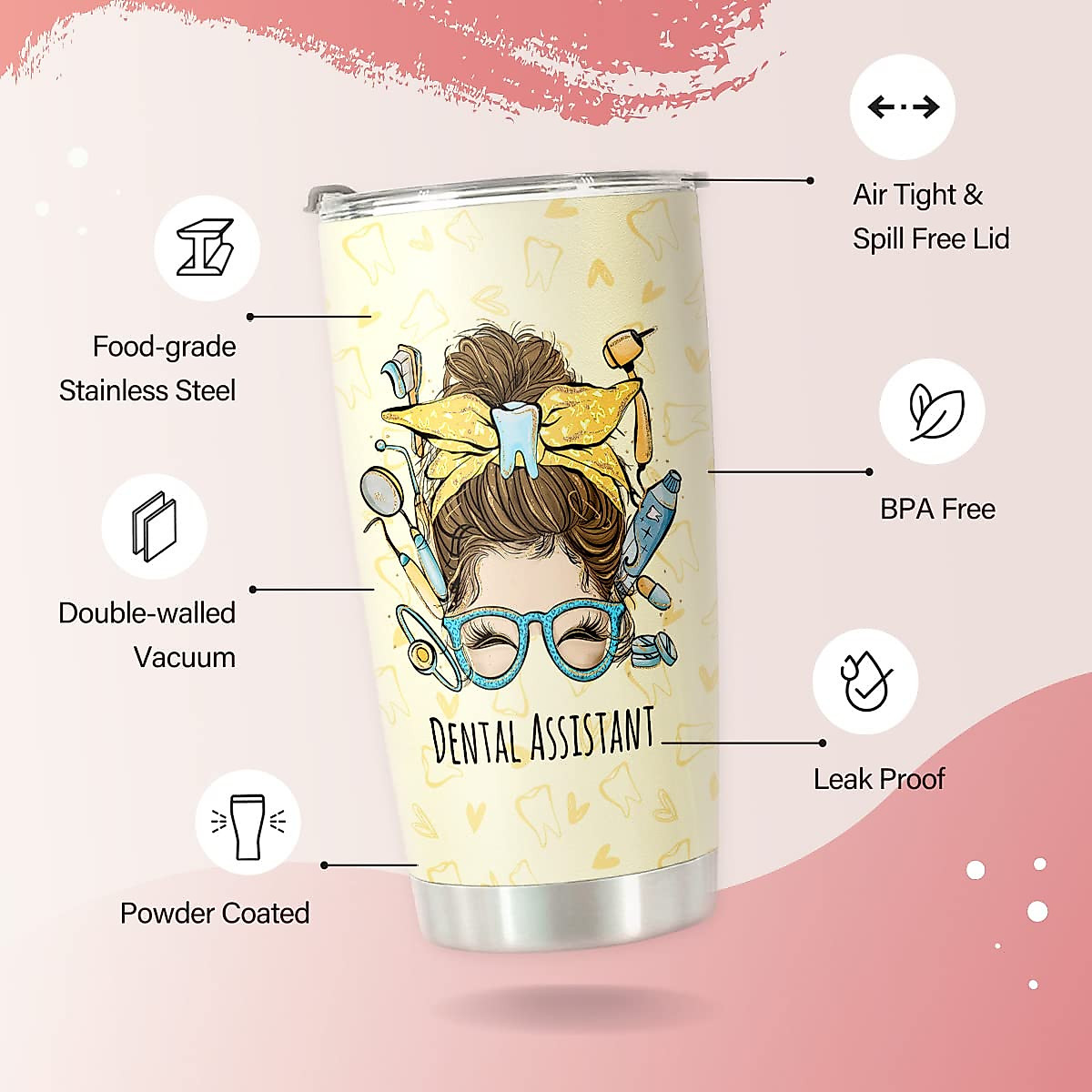 HOMISBES Dental Assistant Gifts for Women - Stainless Steel Nutrition Facts Tumbler Cup for Dental Assistant - Dental Assistant Appreciation Travel Mug 20oz