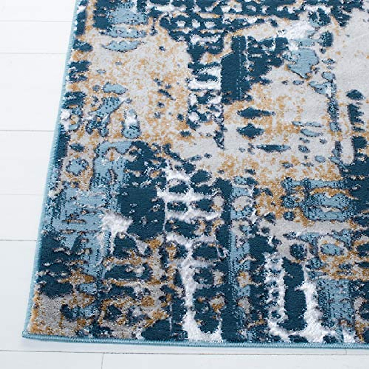 SAFAVIEH Lagoon Collection 5'5" x 7'7" Blue/Gold LGN174M Distressed Non-Shedding Living Room Bedroom Dining Home Office Area Rug