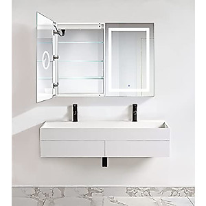 Krugg LED Medicine Cabinet 48 Inch X 36 Inch | Recessed or Surface Mount Mirror Cabinet w/Dimmer & Defogger + 3X Makeup Mirror Inside & Outlet + USB