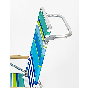 RIO beach Classic 5-Position Lay-Flat Folding Beach Chair, 30.8" x 24.75" x 29.5", Cool Blue Stripes