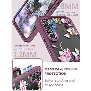 DagoRoo for Samsung Galaxy A54 5G Case with Tempered Glass Screen Protector [2 Pack],[Military Grade Protective] Slim Soft TPU & Hard PC,Girls Women Crystal Clear Flower Pattern Cases (JD-Purple)